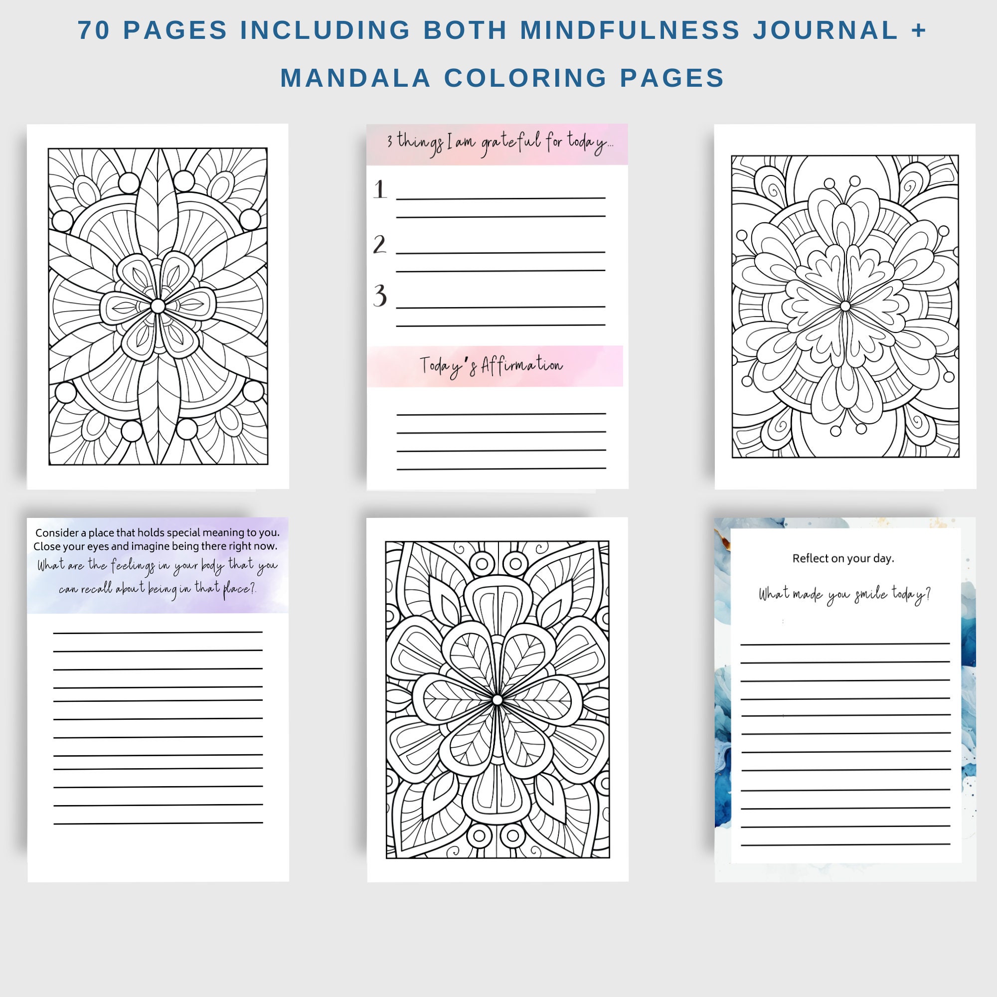 Mindfulness Journal, Mandala Coloring Journal, Digital Download Journal ...
