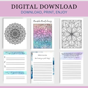 Mindfulness Journal, Mandala Coloring Journal, Digital Download Journal ...