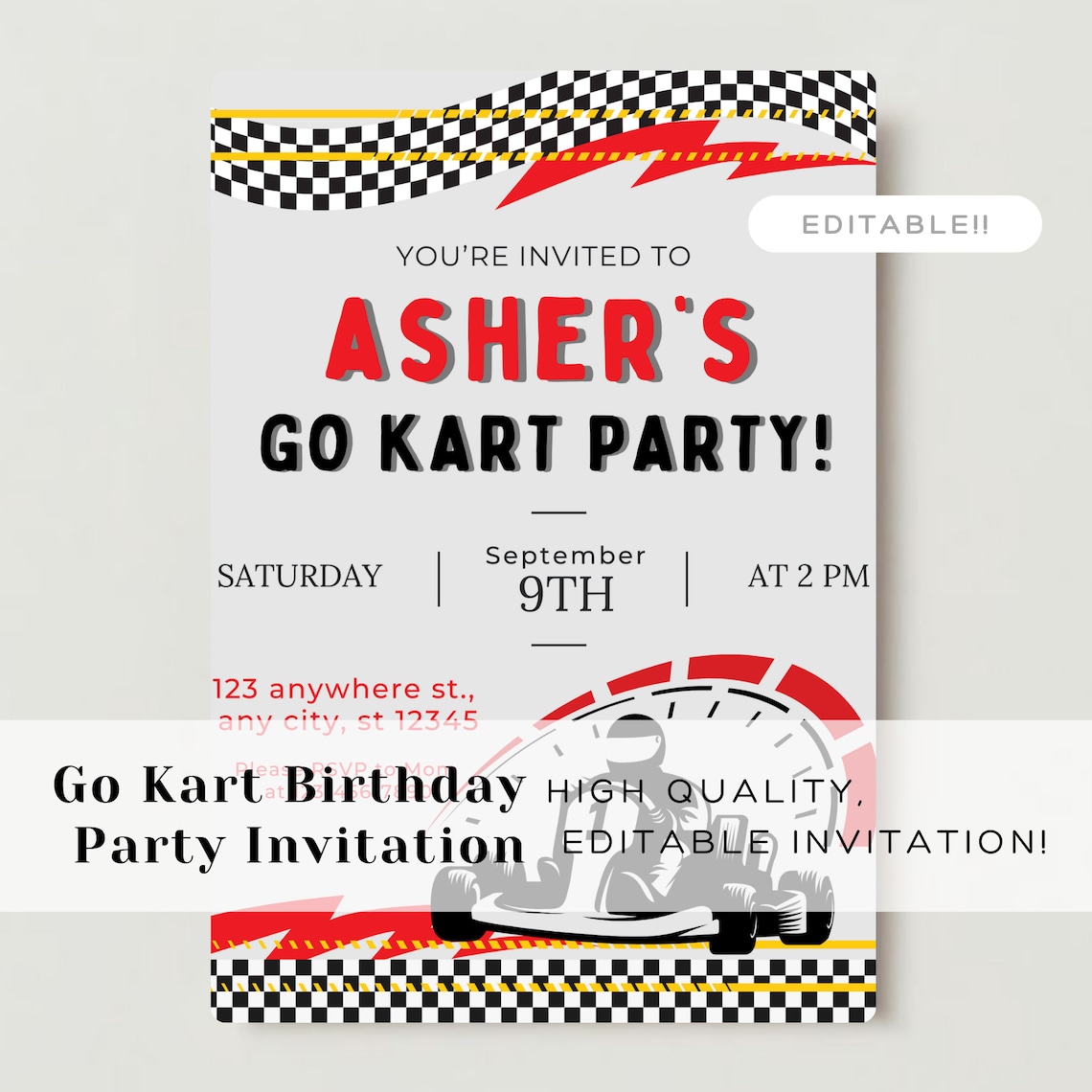 Go Kart Party Invitation, Need for Speed Birthday Party Invitation,race ...