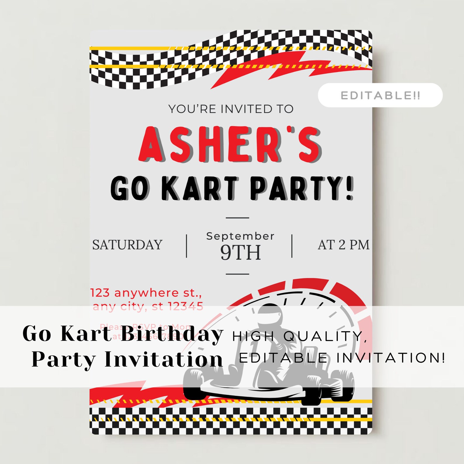 Go Kart Party Invitation, Need for Speed Birthday Party Invitation,race ...