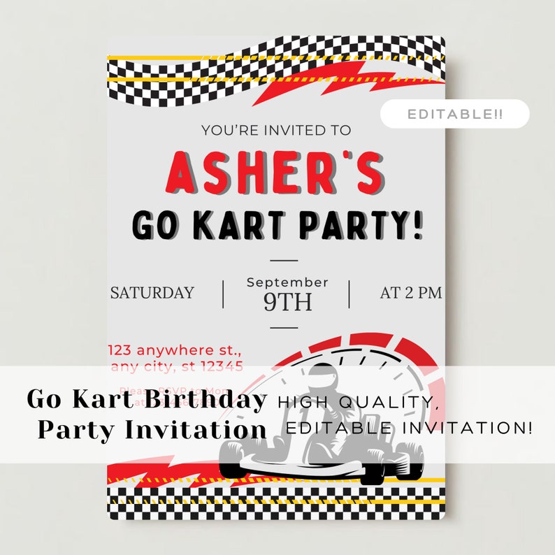 Go Kart Party Invitation, Need for Speed Birthday Party Invitation,race ...