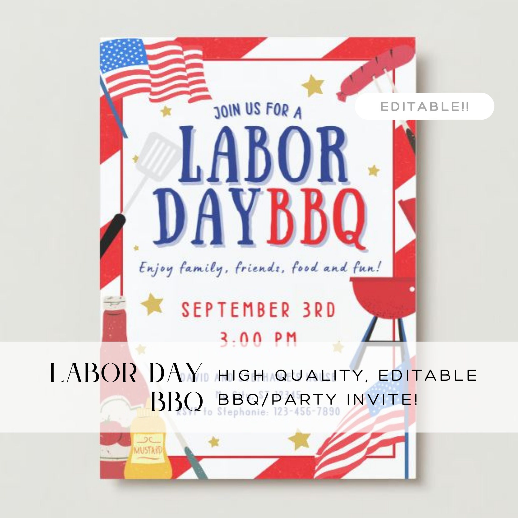 Digital Labor Day BBQ Invitation, Labor Day Party Invitation, Summer ...