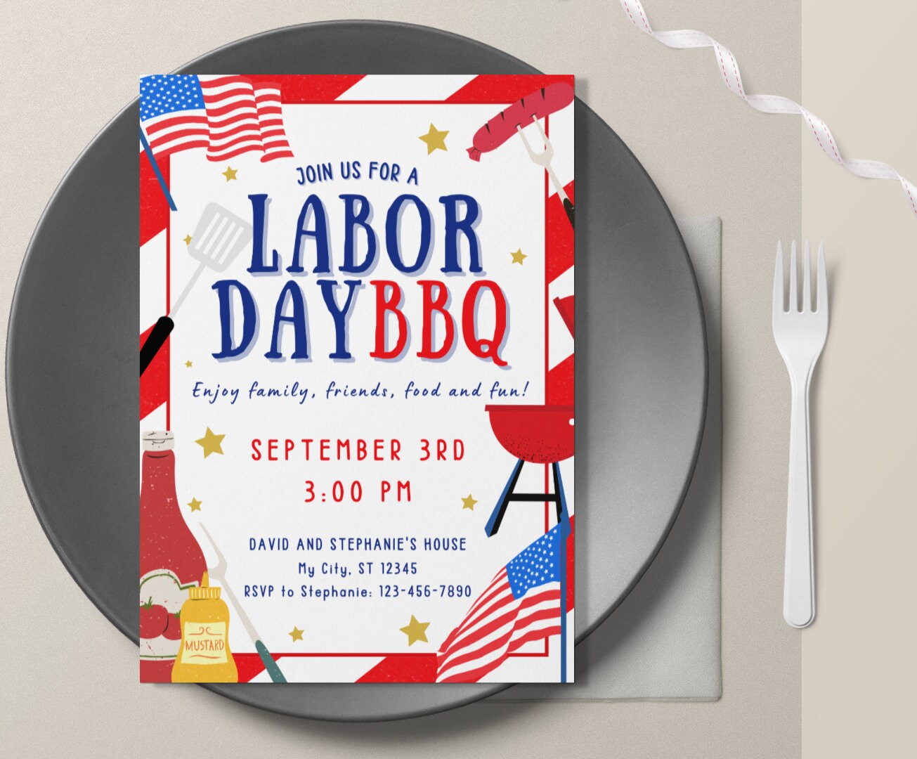 Digital Labor Day BBQ Invitation, Labor Day Party Invitation, Summer ...