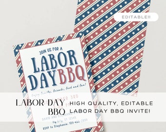 Labor Day Cookout Invitation, Labor Day Party Invitation, Summer BBQ ...