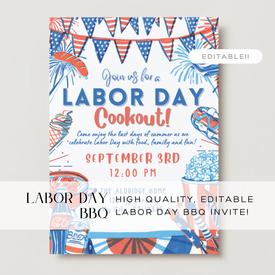 Digital Labor Day BBQ Invitation, Labor Day Party Invitation, Summer ...