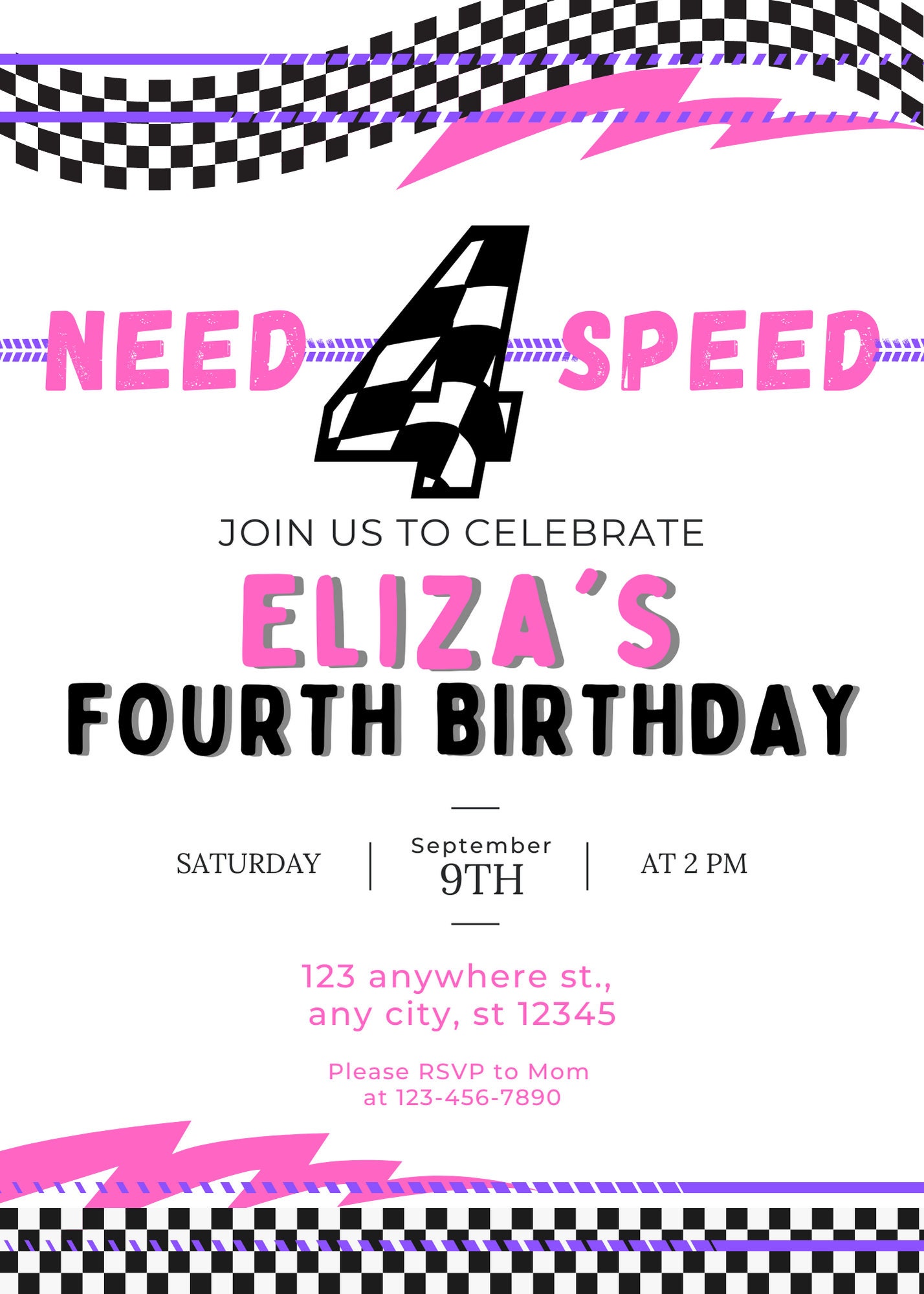 Need Four Speed Birthday Invitation, 4th Birthday Party Invitation ...