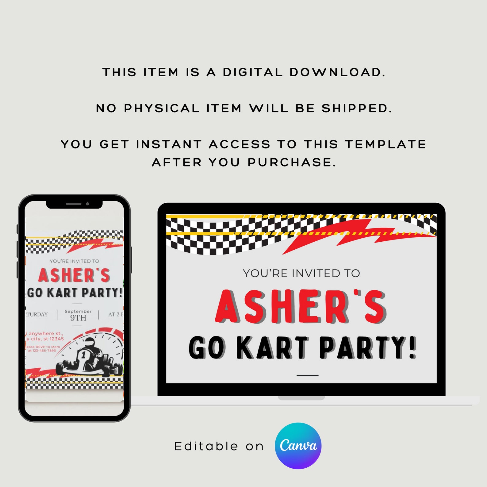 Go Kart Party Invitation, Need for Speed Birthday Party Invitation,race ...