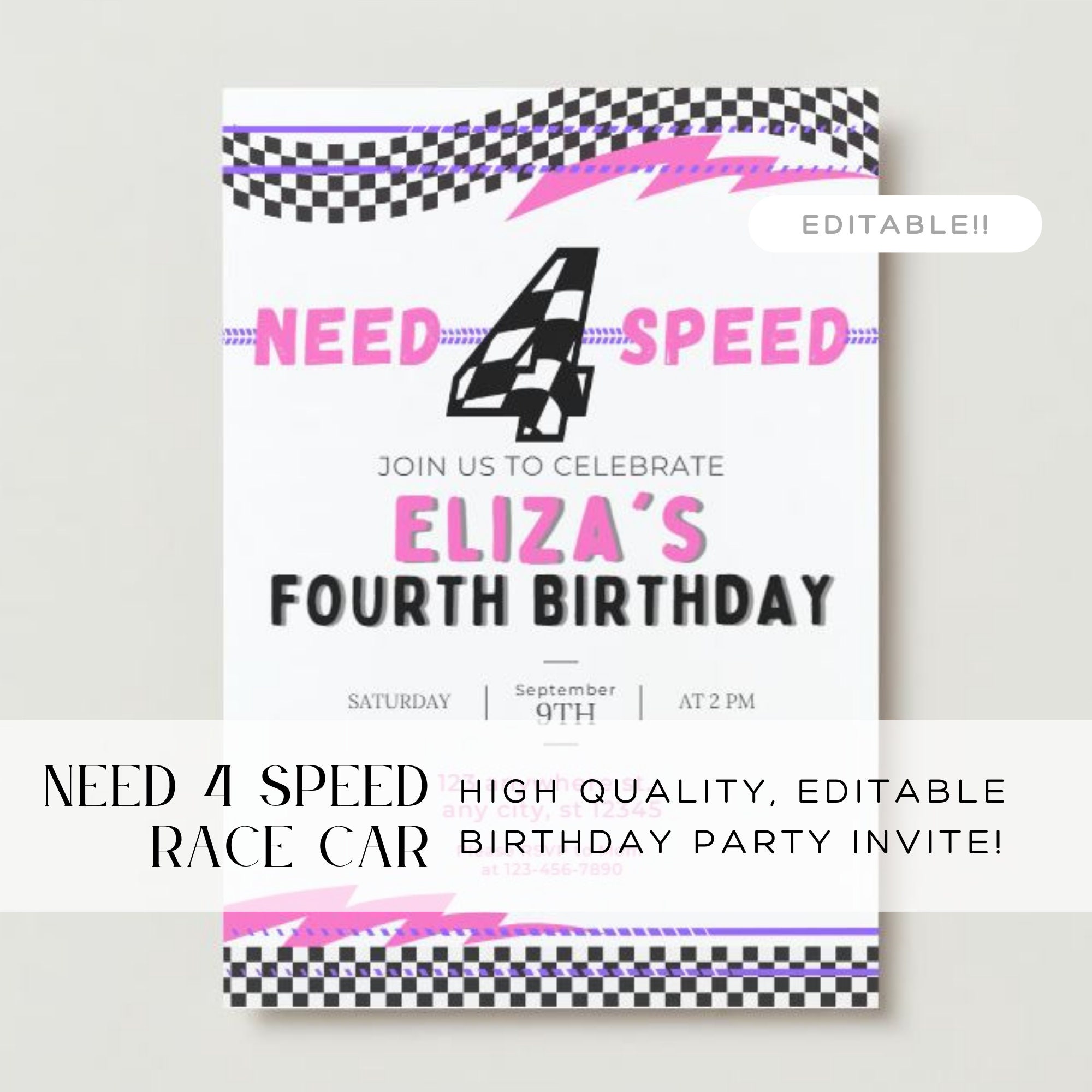 Need Four Speed Birthday Invitation, 4th Birthday Party Invitation ...