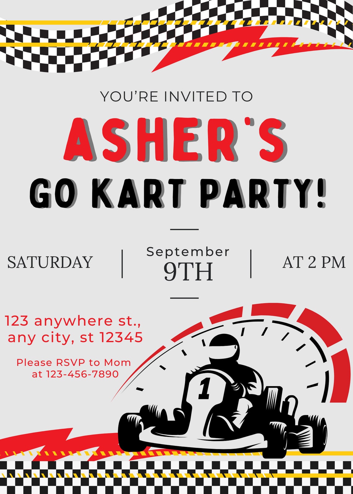 Go Kart Party Invitation, Need for Speed Birthday Party Invitation,race ...
