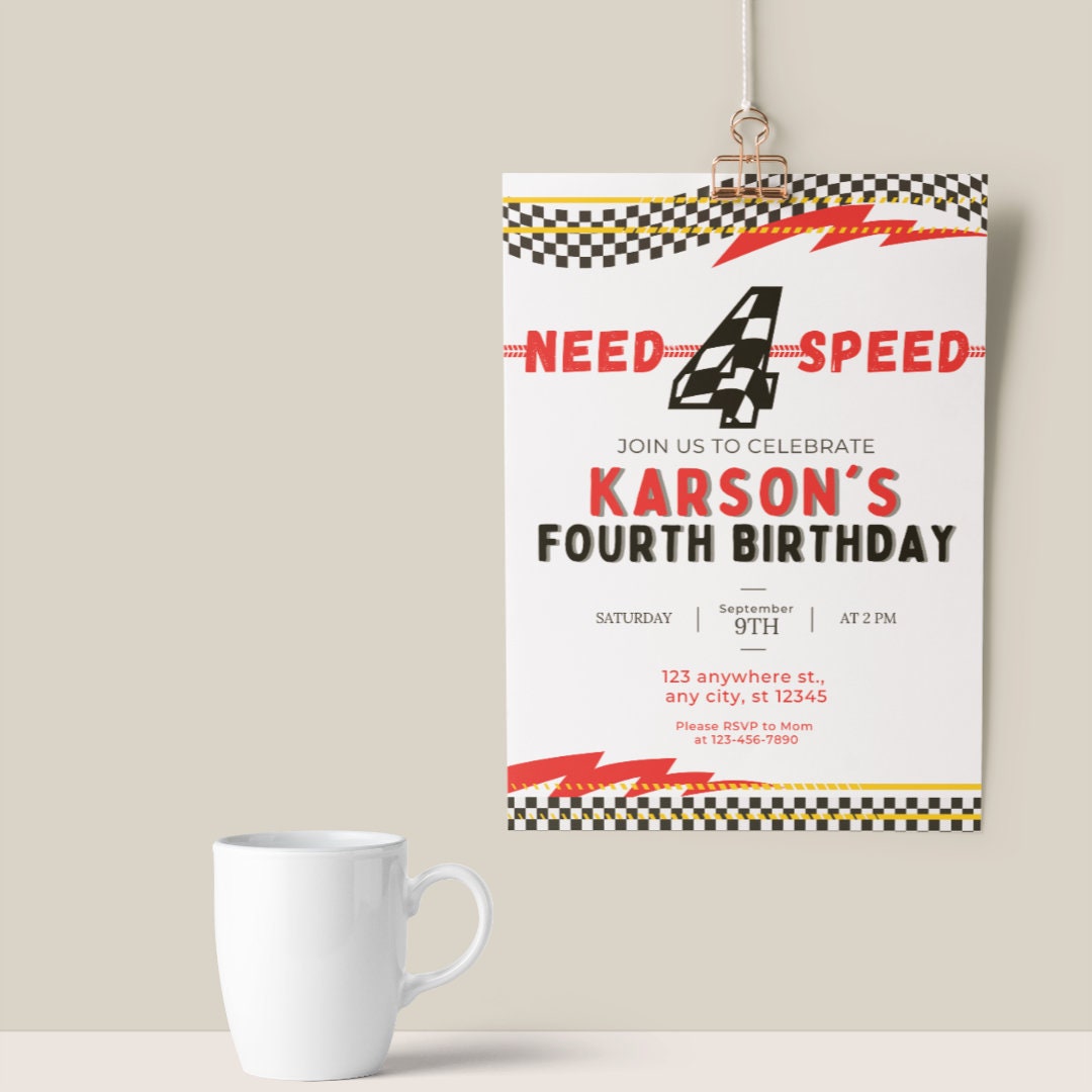 Need Four Speed Birthday Invitation, 4th Birthday Party Invitation ...