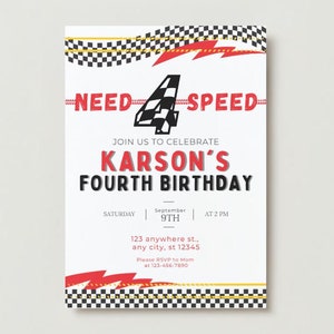 Need Four Speed Birthday Invitation, 4th Birthday Party Invitation ...