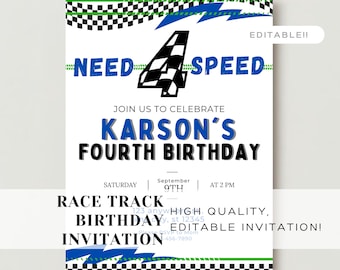 Need Four Speed Birthday Invitation, 4th Birthday Party Invitation ...