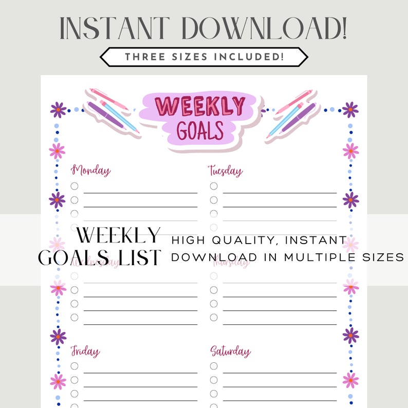 Weekly Planner Printable Weekly Goal Planner Weekly to Do - Etsy