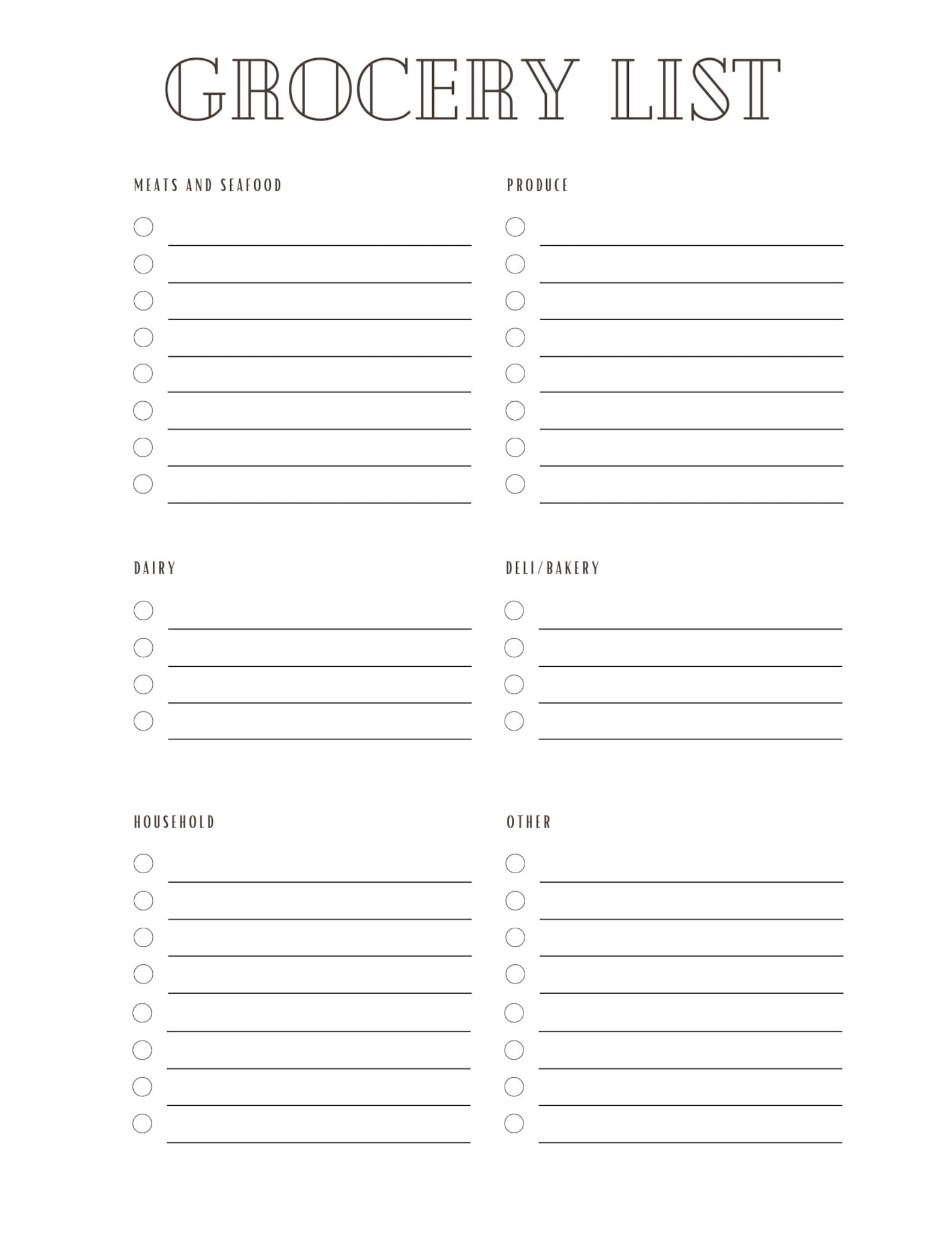 Grocery List Minimalist Printable Template, Fillable Grocery List, Food ...