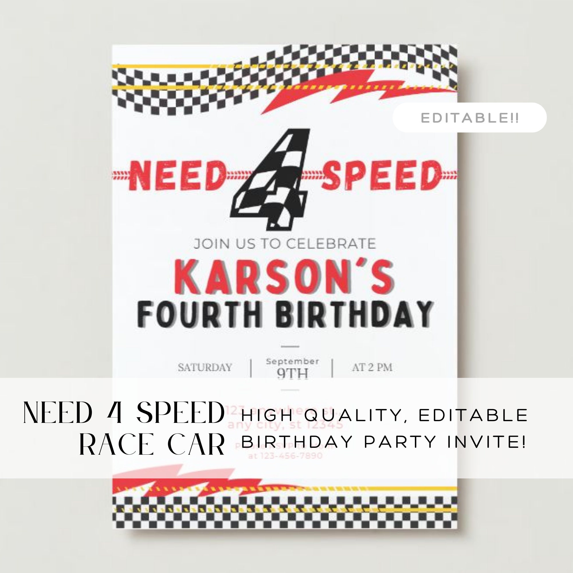 Need Four Speed Birthday Invitation, 4th Birthday Party Invitation ...