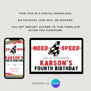 Need Four Speed Birthday Invitation, 4th Birthday Party Invitation ...