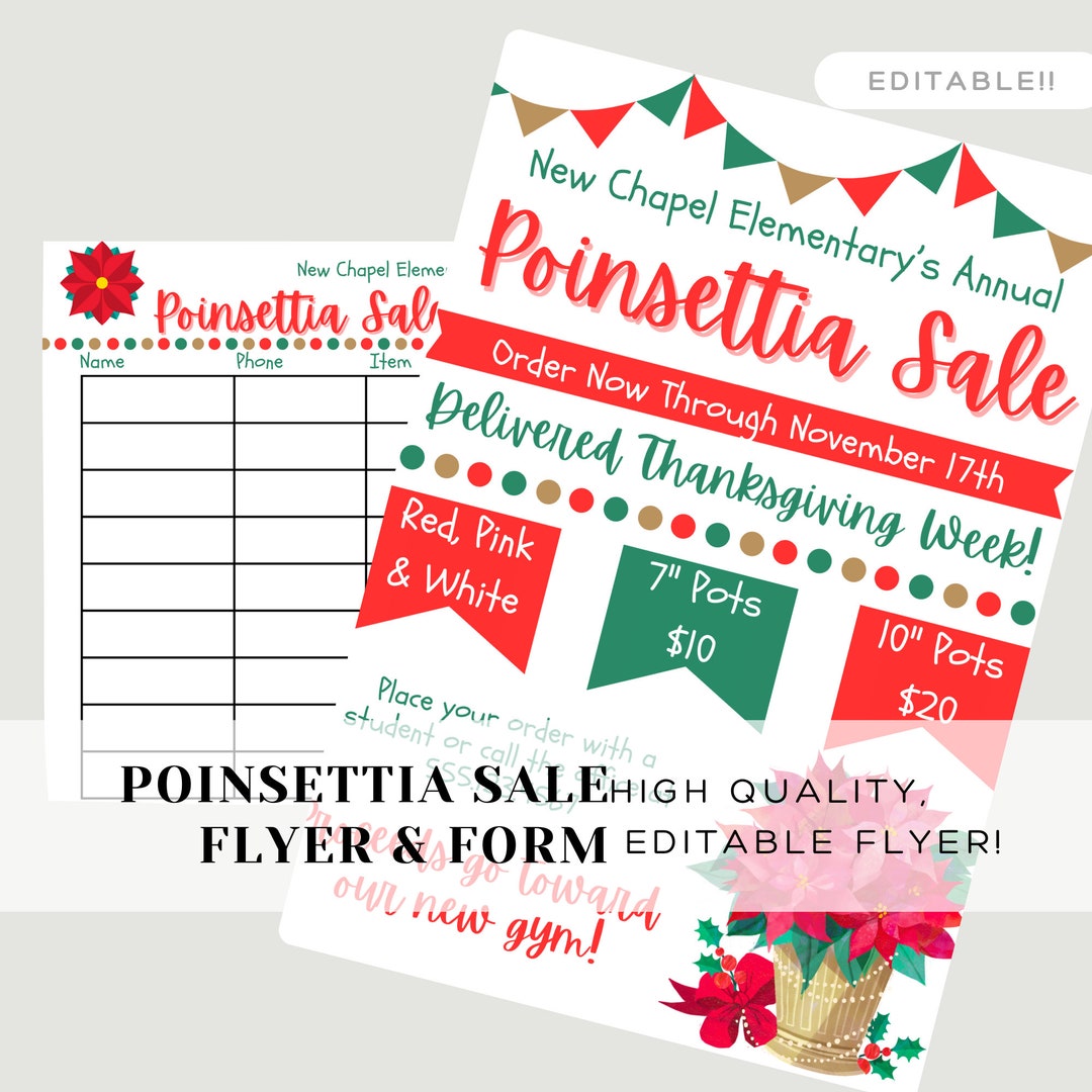 Poinsettia Fundraiser Template, Holiday Fundraiser Flyer, Christmas ...
