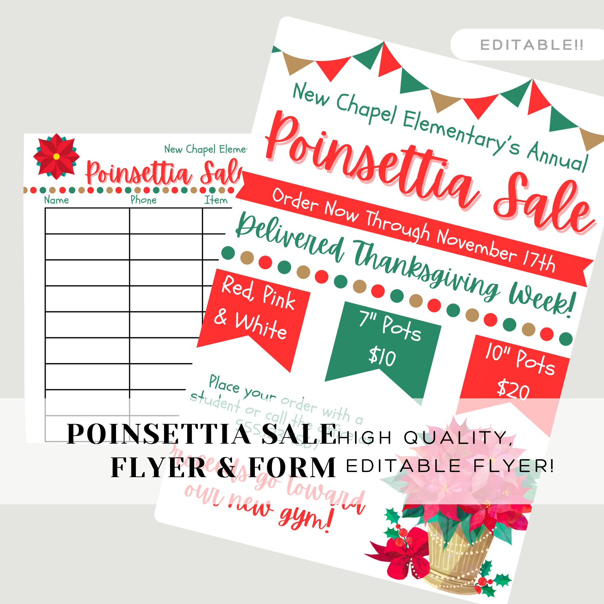 Poinsettia Fundraiser Template, Holiday Fundraiser Flyer, Christmas ...