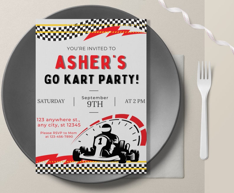 Go Kart Party Invitation, Need for Speed Birthday Party Invitation,race ...