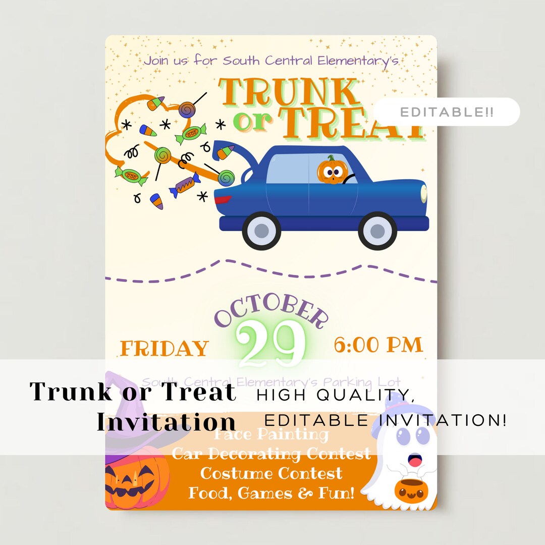 Trunk or Treat, Fall Festival Invitation, Church Festival, Harvest ...
