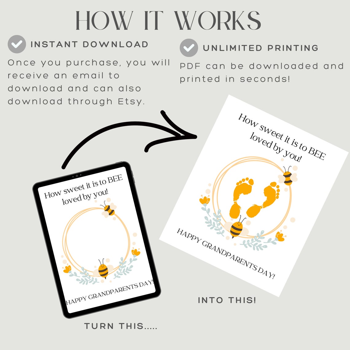 Grandparents Day Handprint Art Craft, Bee Handprint, How Sweet It Is ...