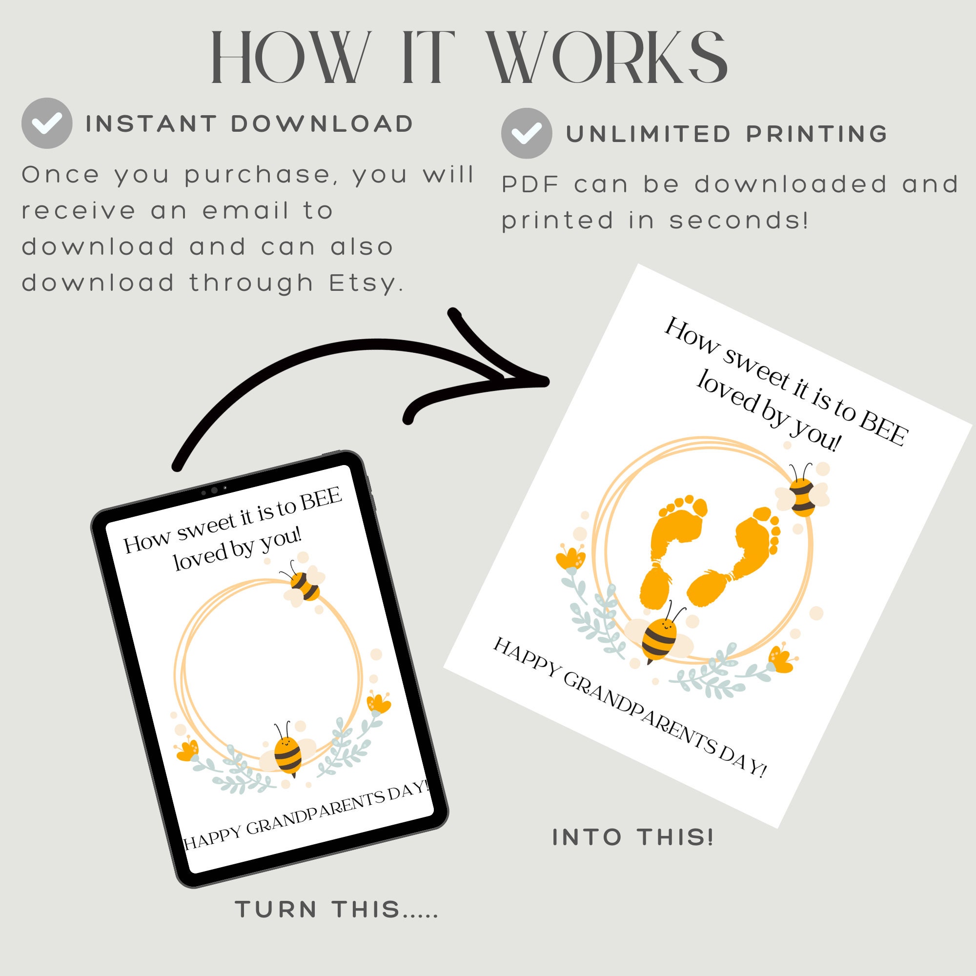 Grandparents Day Handprint Art Craft, Bee Handprint, How Sweet It Is ...