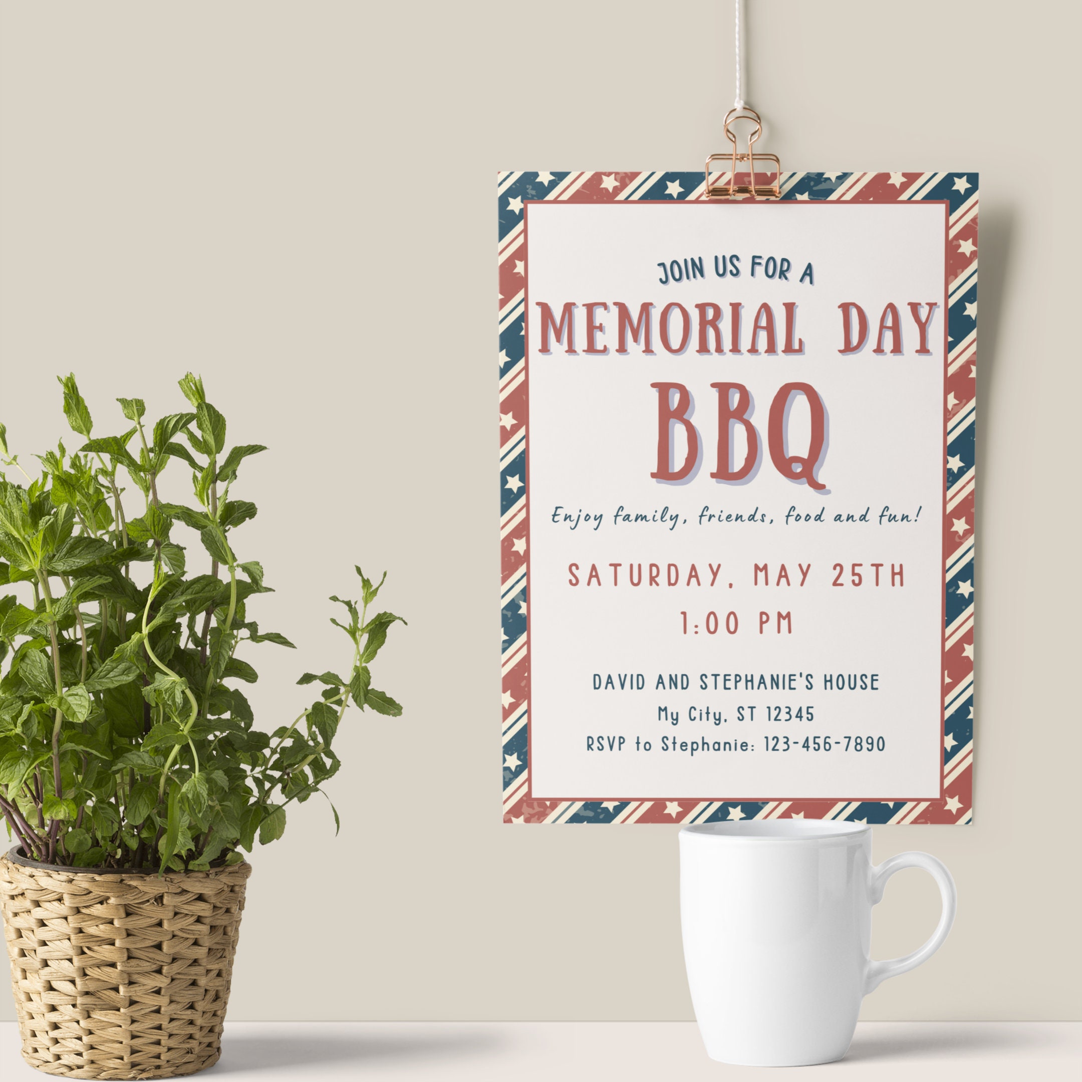 Memorial Day Cookout Invitation, Editable Printable, DIY BBQ Invite for ...