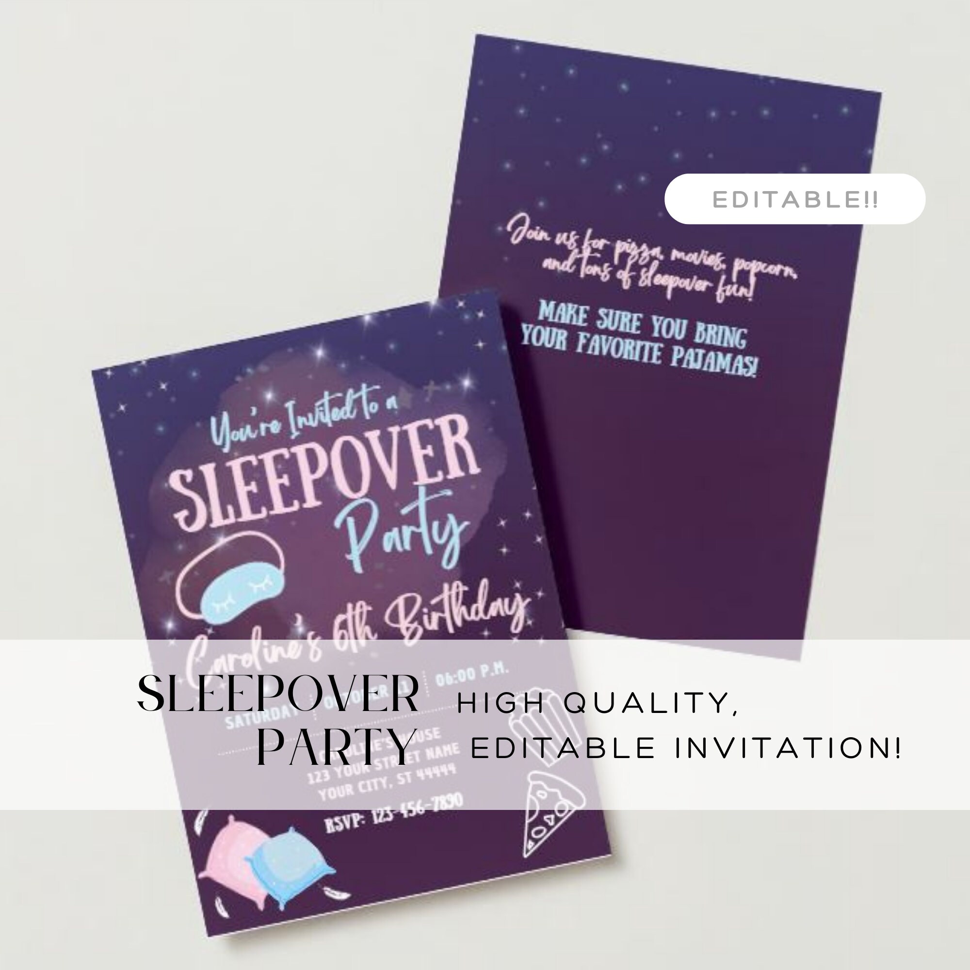 Editable Sleepover Party Birthday Invitation Slumber Birthday Invite ...