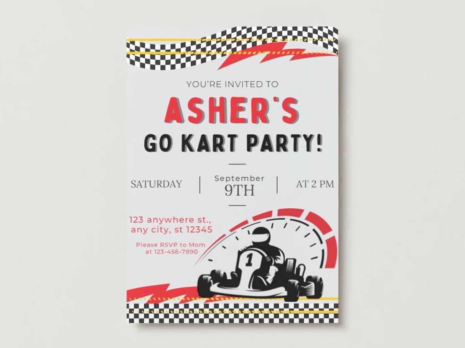 Go Kart Party Invitation, Need for Speed Birthday Party Invitation,race ...