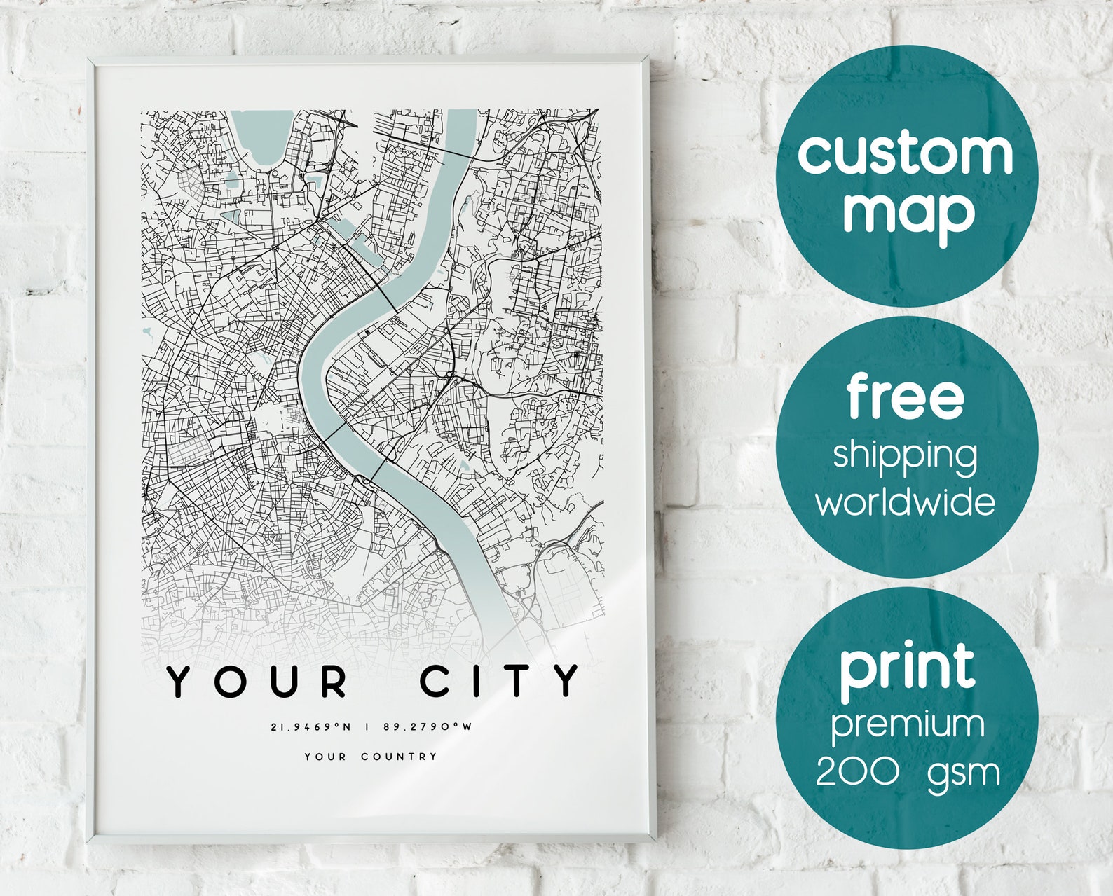 Custom City Street Map Poster Custom City Map Art Print and Frame ...