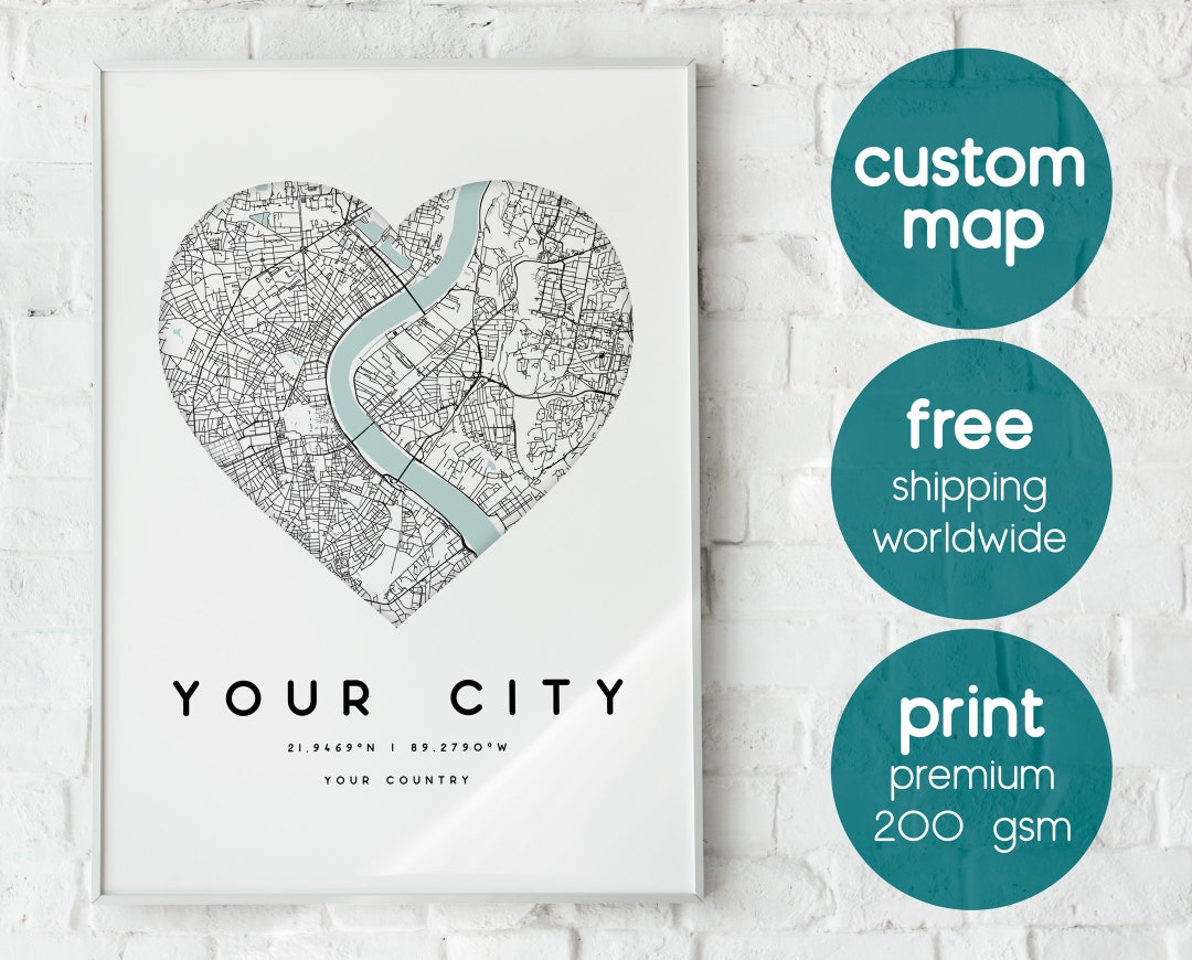 Custom City Street Map Poster Art Print and Frame Personalized Gift for ...