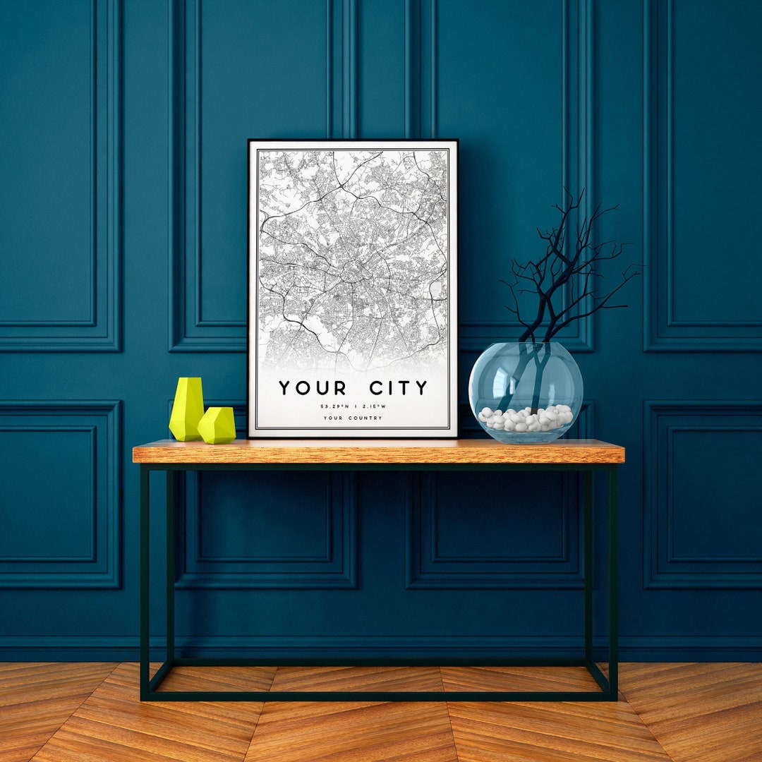 Personalized City Street Map Poster Custom City Map Art Print and Frame ...