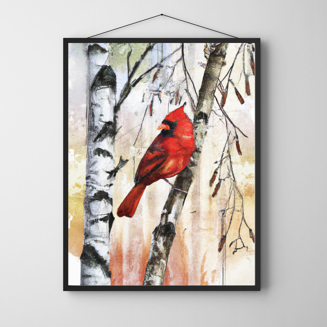 Cardinal and Birch Trees Watercolor Art Print, Home Decor, Art Decor ...