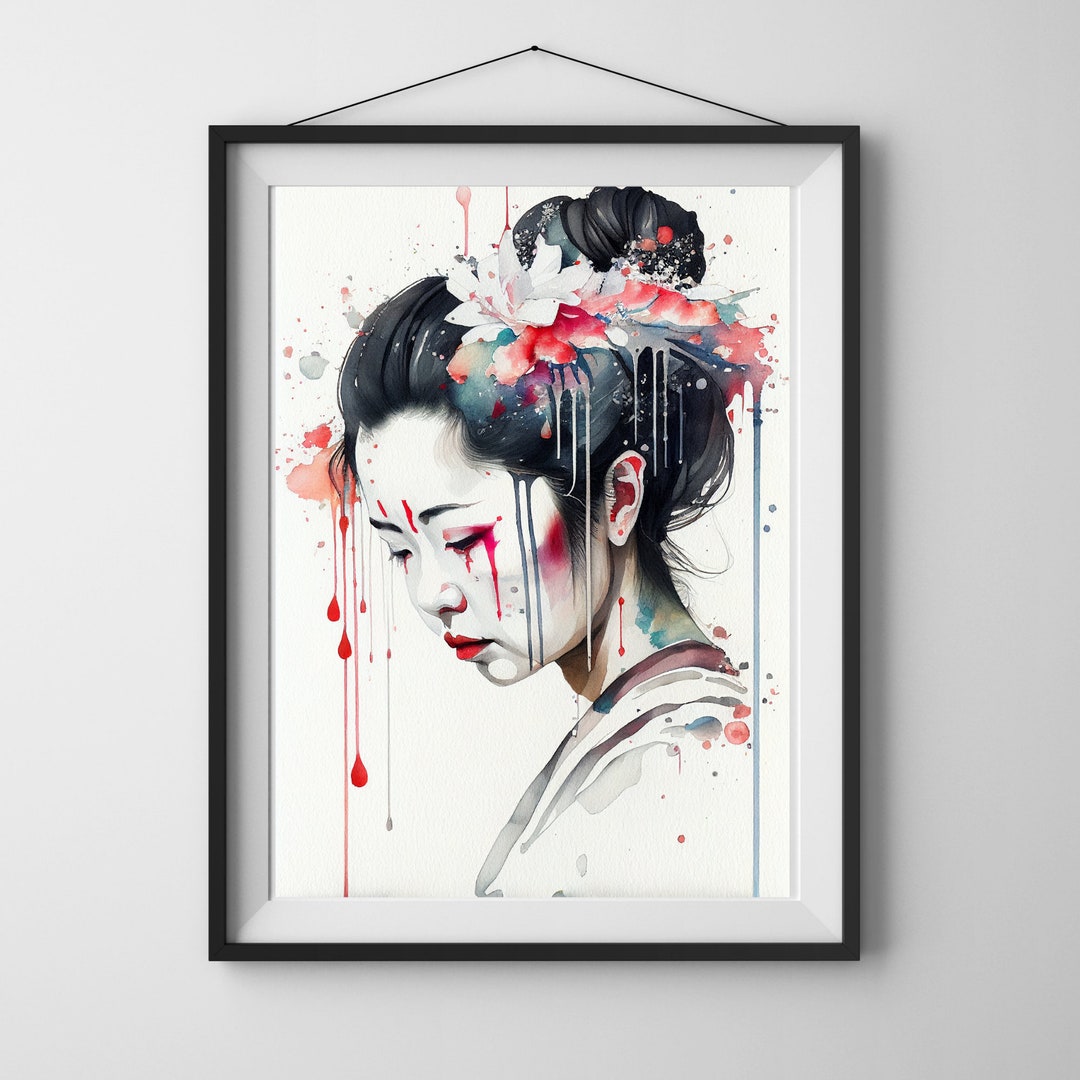 Japanese Geisha Watercolor Digital Art Print, Digital Download, Home ...