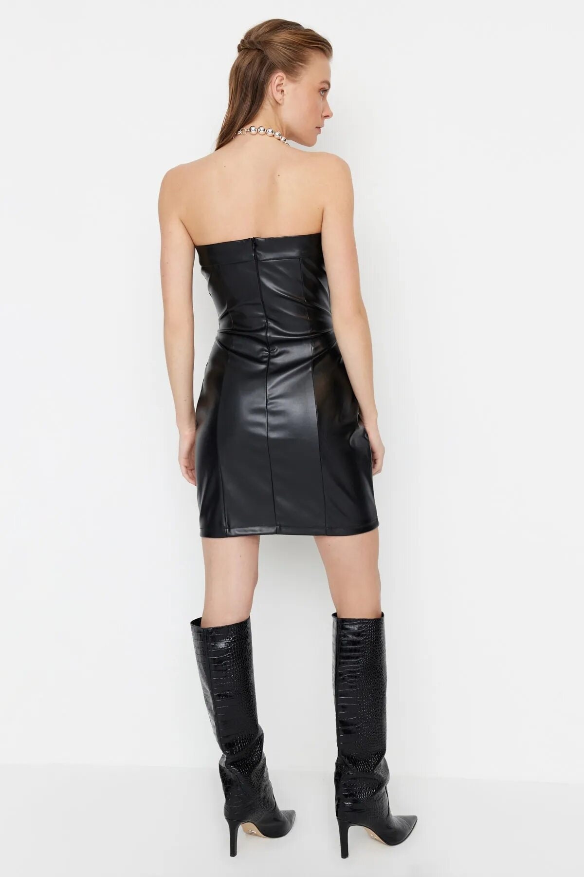 Black Strapless Faux Leather Dress Etsy