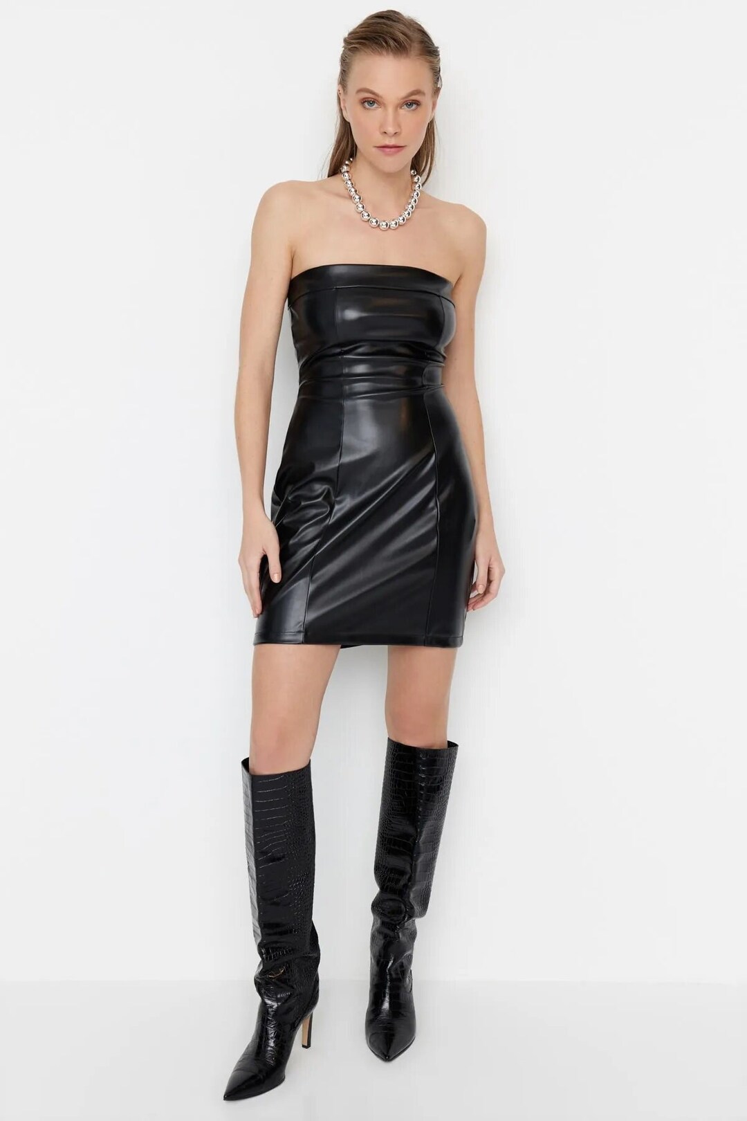 Black Strapless Faux Leather Dress Etsy