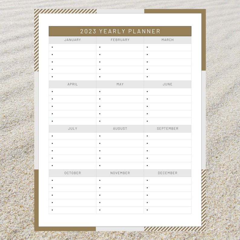 2023 Year Planner Printable Yearly Planner On 1 Page Minimalistic 