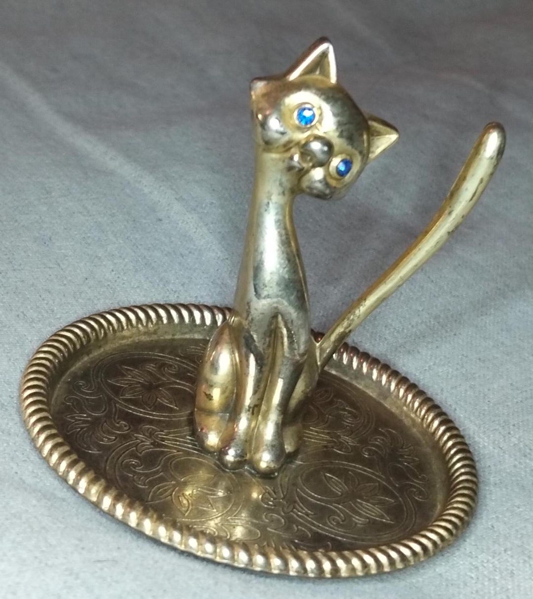 Enchanting Silver Plated Cat Statue With Charming Blue Eyes, Delicate ...