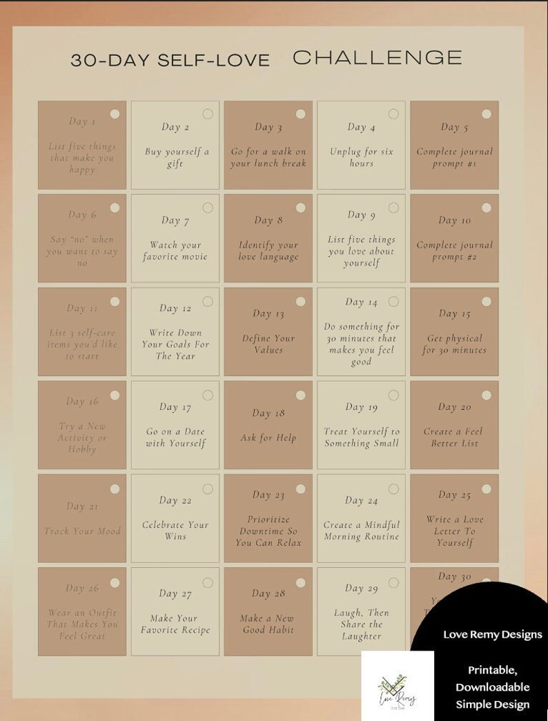 Self Love Challenge Printable Instant Download - Etsy
