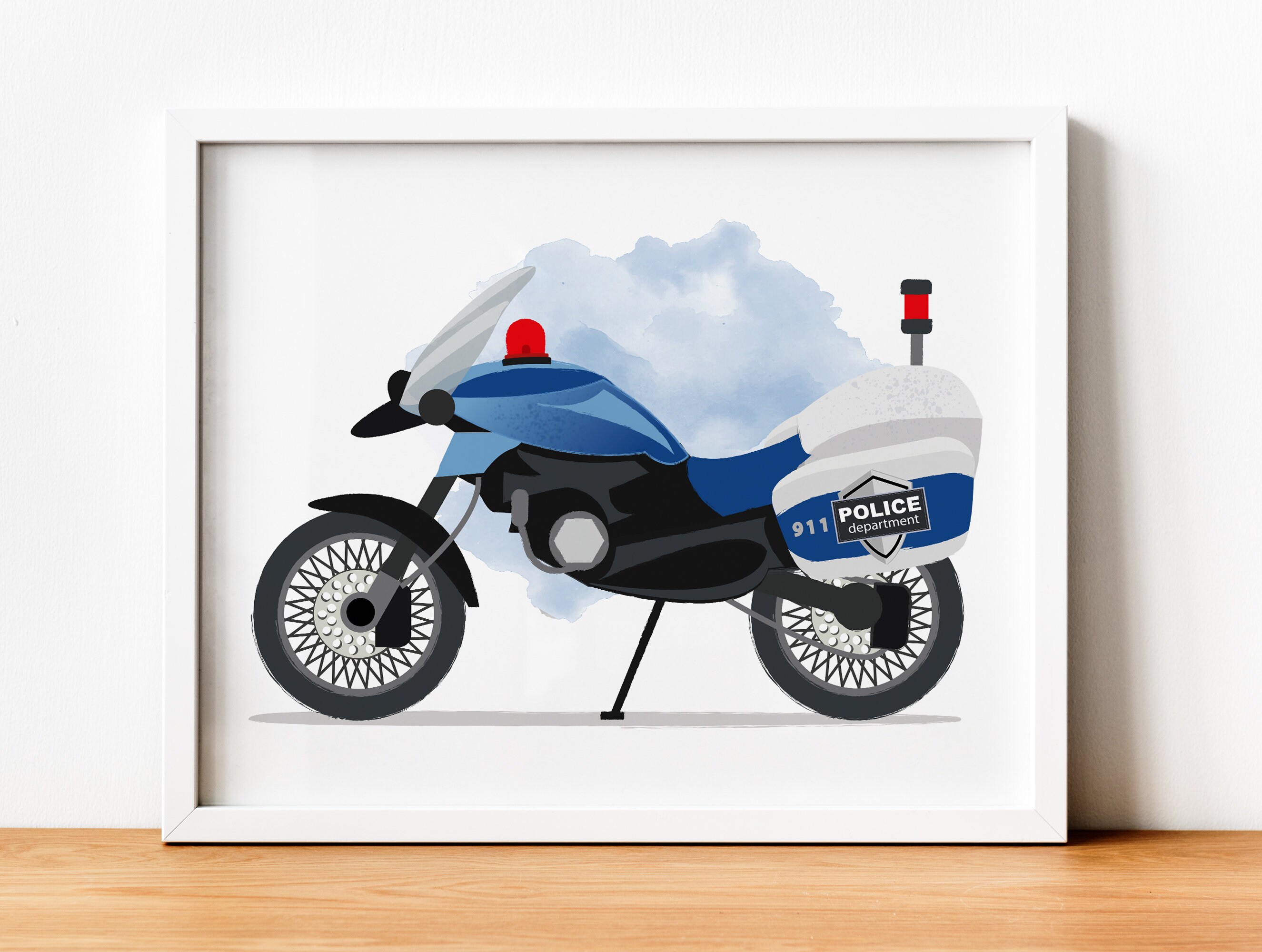 Police Motorcycle Print, Police Poster, Kids Prints, Digger Wall Art ...