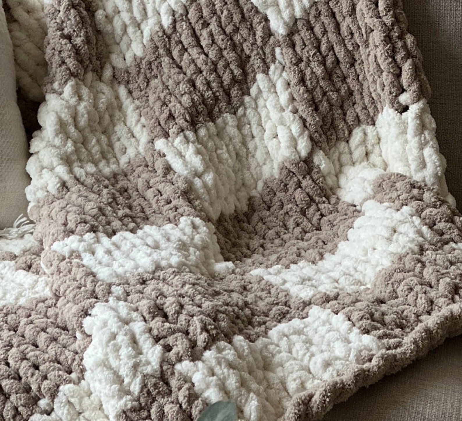Checkered Knit Throw Blanket - Etsy