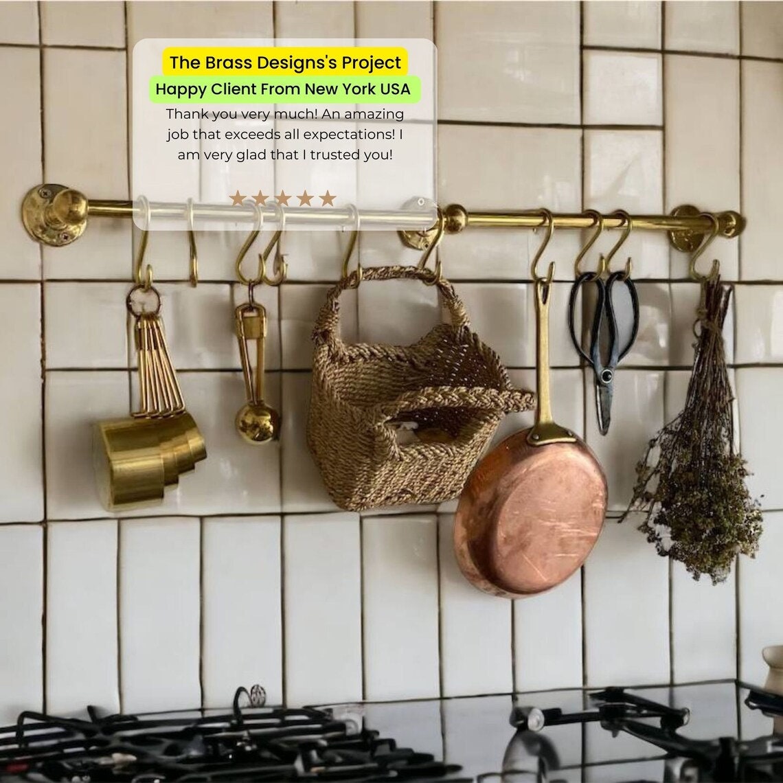 Unlacquered Solid Brass Hanging Pot and Pan Organizer Kitchen Hanging ...