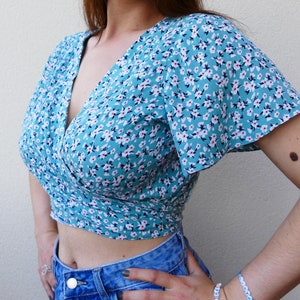 Sewing Pattern Wrap Crop Top With Ruffle Sleeves, Sewing Pattern Pdf - Etsy