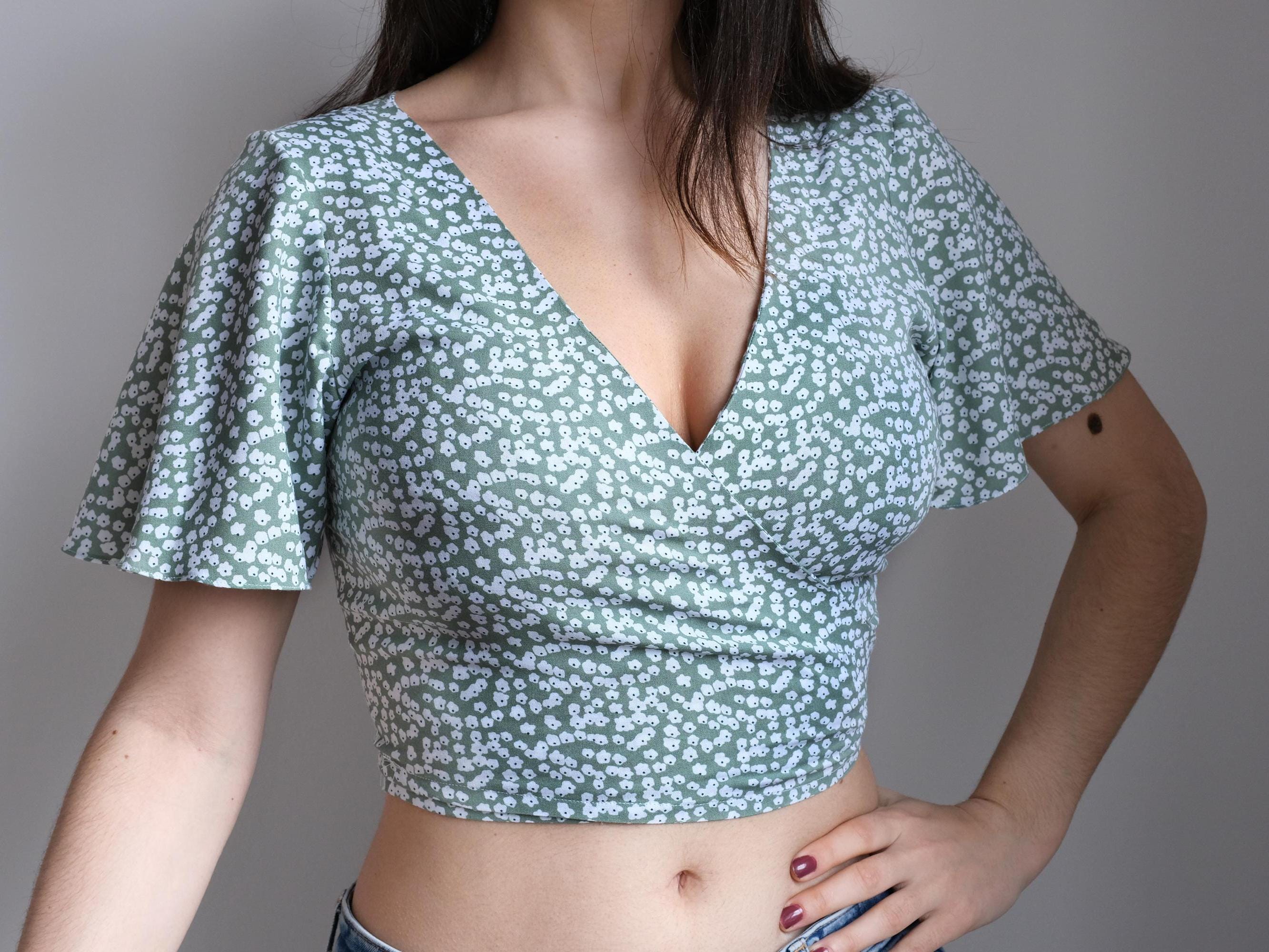 Wrap Crop Top Pattern With Ruffle Sleeves, Sewing Pattern Pdf, Video ...
