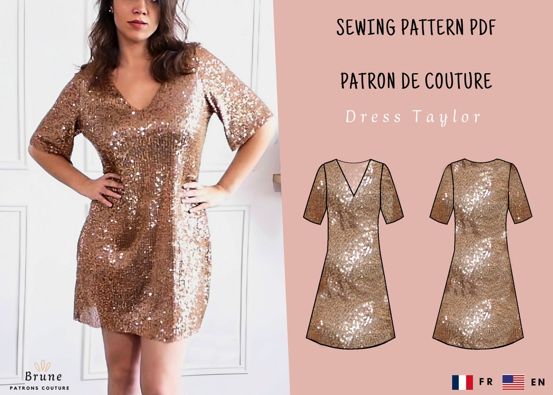 Patron de couture pdf robe de soirée à sequins patron robe décolleté V ...