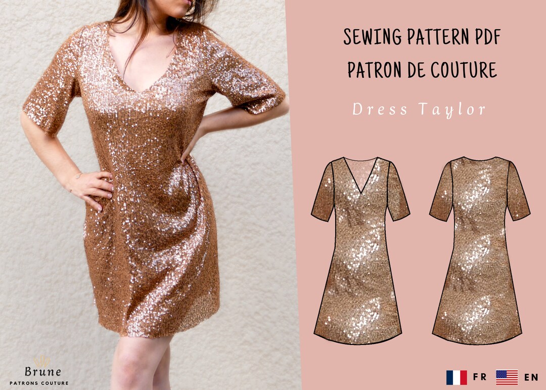 Sewing Pattern Sequin Shirt Dress With Short Sleeves, Evening Gown ...