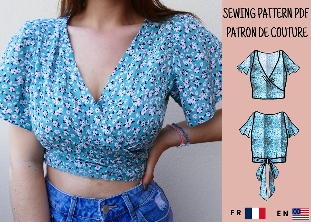 Sewing Pattern Wrap Crop Top With Ruffle Sleeves, Sewing Pattern Pdf - Etsy