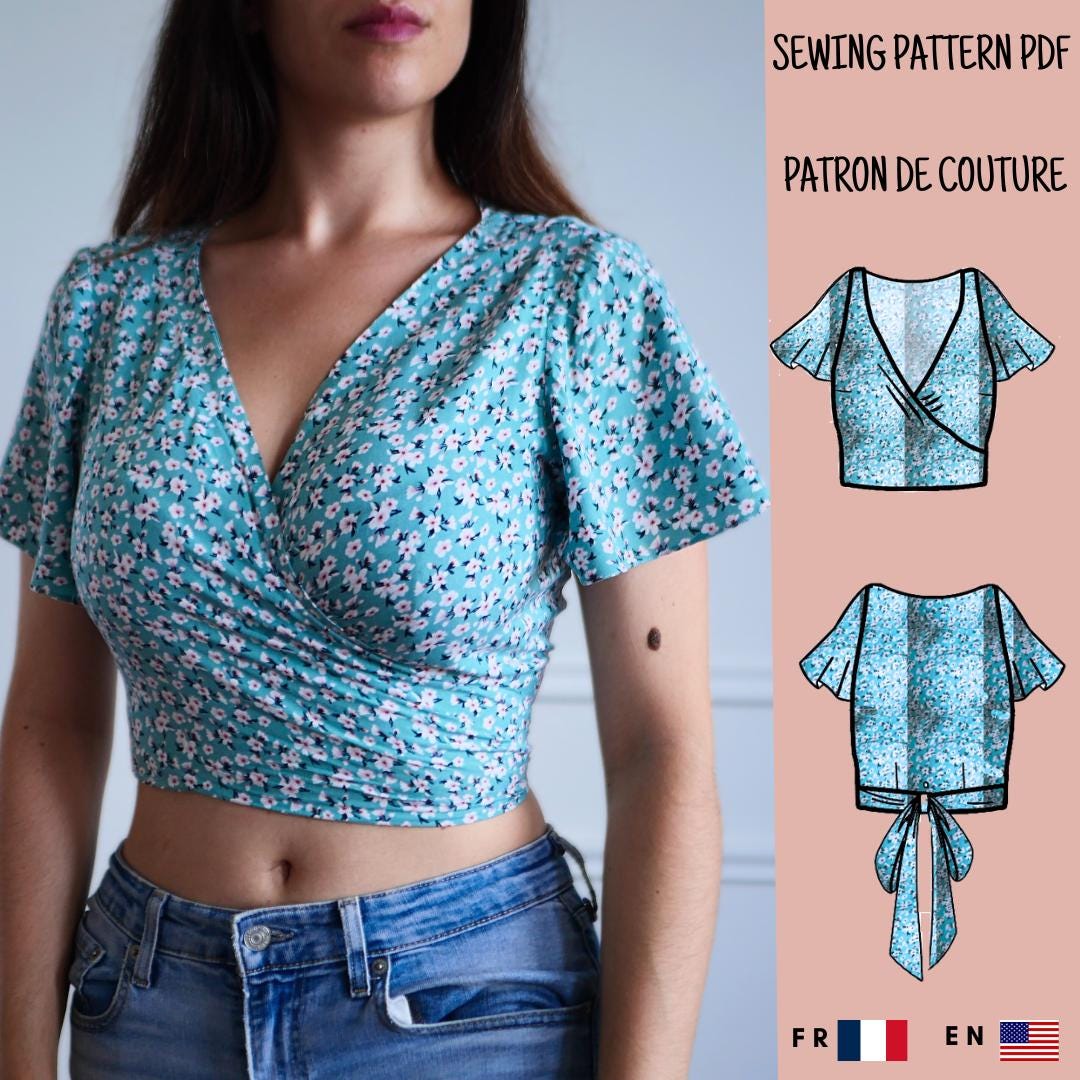 Sewing Pattern Wrap Crop Top With Ruffle Sleeves, Sewing Pattern Pdf - Etsy