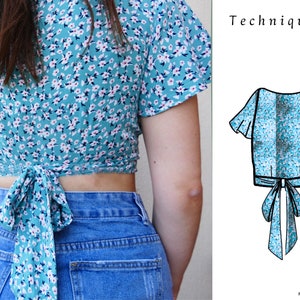Sewing Pattern Wrap Crop Top With Ruffle Sleeves, Sewing Pattern Pdf - Etsy