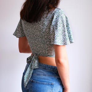 Wrap Crop Top Pattern With Ruffle Sleeves, Sewing Pattern Pdf, Video ...